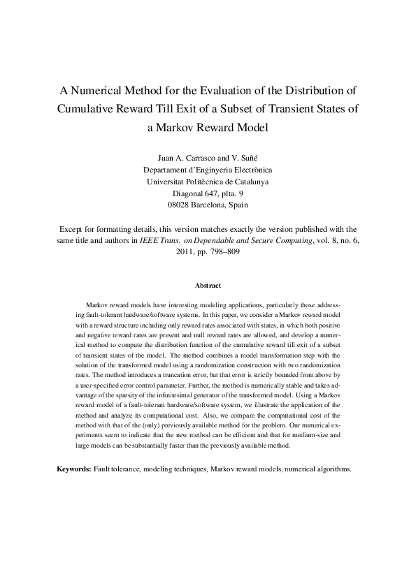 (PDF) Numerical Method for Cumulative Reward in Markov Models
