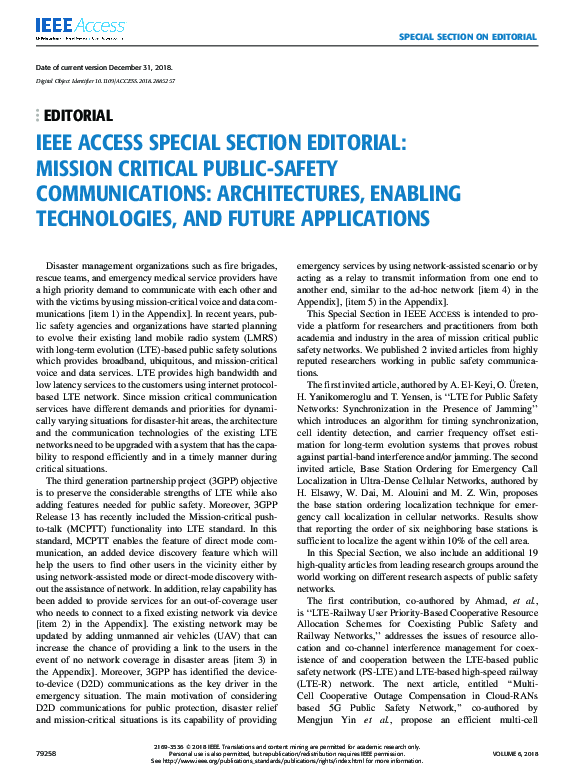 (PDF) IEEE Access Special Section Editorial: Mission Critical Public ...