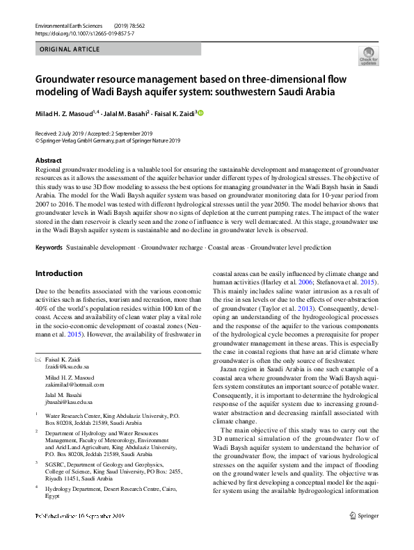 (PDF) Groundwater resource management based on three-dimensional flow modeling of Wadi Baysh ...