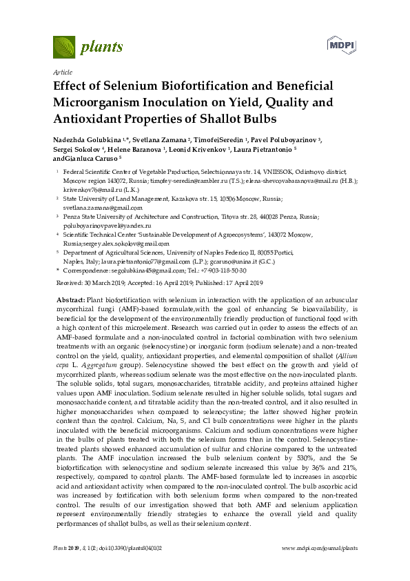 (PDF) Effect of Selenium Biofortification and Beneficial Microorganism Inoculation on Yield ...