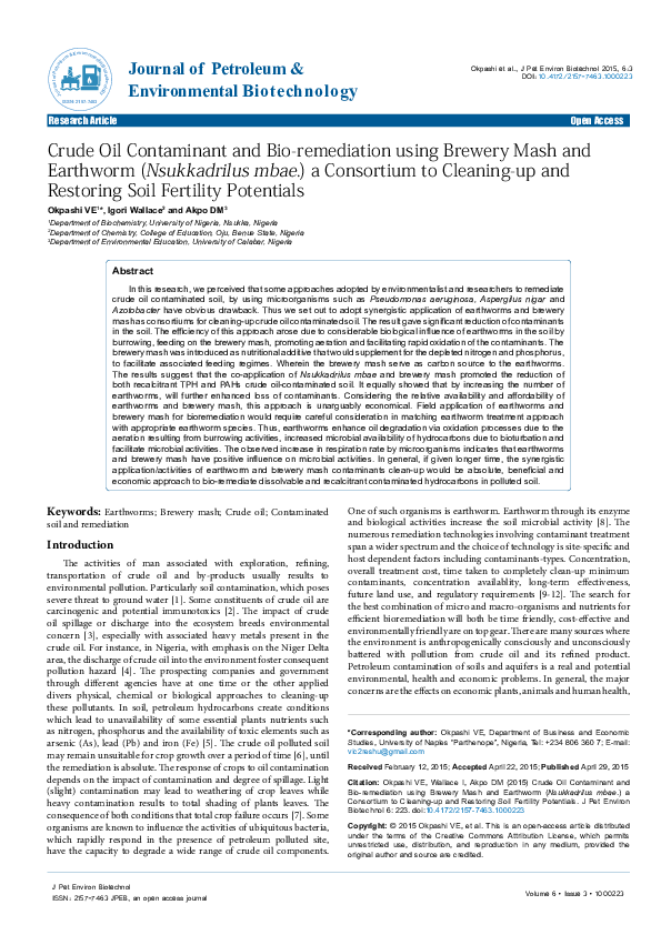 (PDF) Crude Oil Contaminant and Bio-remediation using Brewery Mash and ...