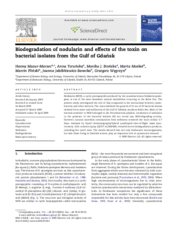 (PDF) Biodegradation of nodularin and effects of the toxin on bacterial ...