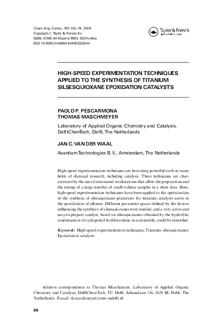 (PDF) High-Speed Experimentation Techniques Applied to the Synthesis of ...