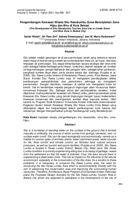 (PDF) The Development of Situ Rawalumbu Tourism Area Use To Create ...