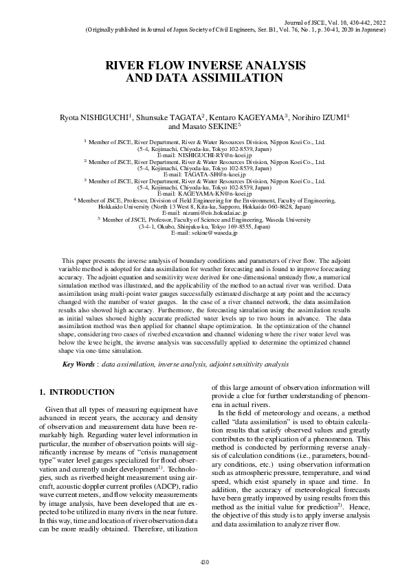 (PDF) River Flow Inverse Analysis and Data Assimilation