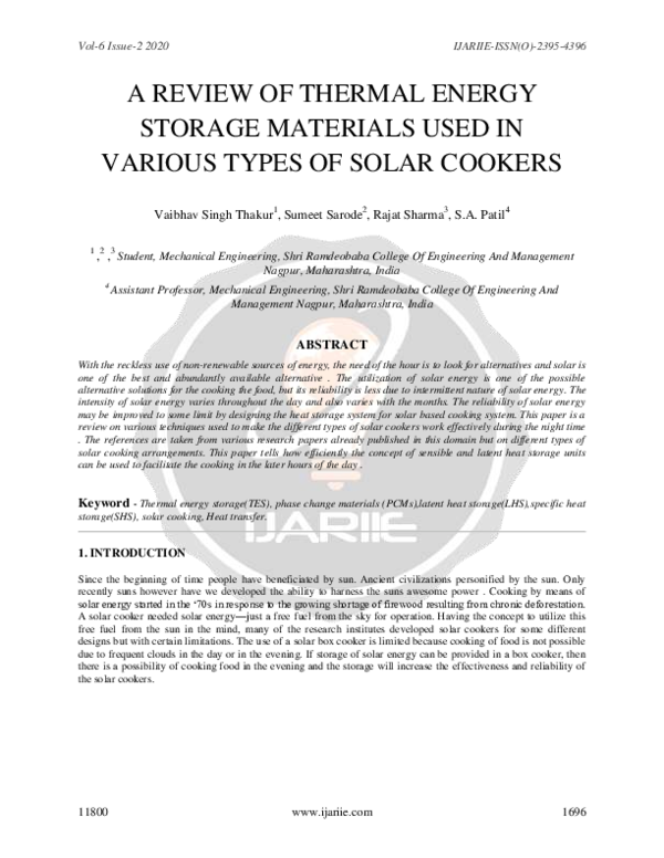 (PDF) A Review of Thermal Energy Storage Materials Used in Various ...