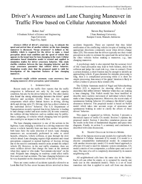 (PDF) Driver’s Awareness and Lane Changing Maneuver in Traffic Flow based on Cellular Automaton ...