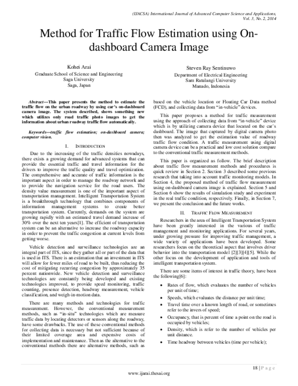 Pdf Method For Traffic Flow Estimation Using On Dashboard Camera Image