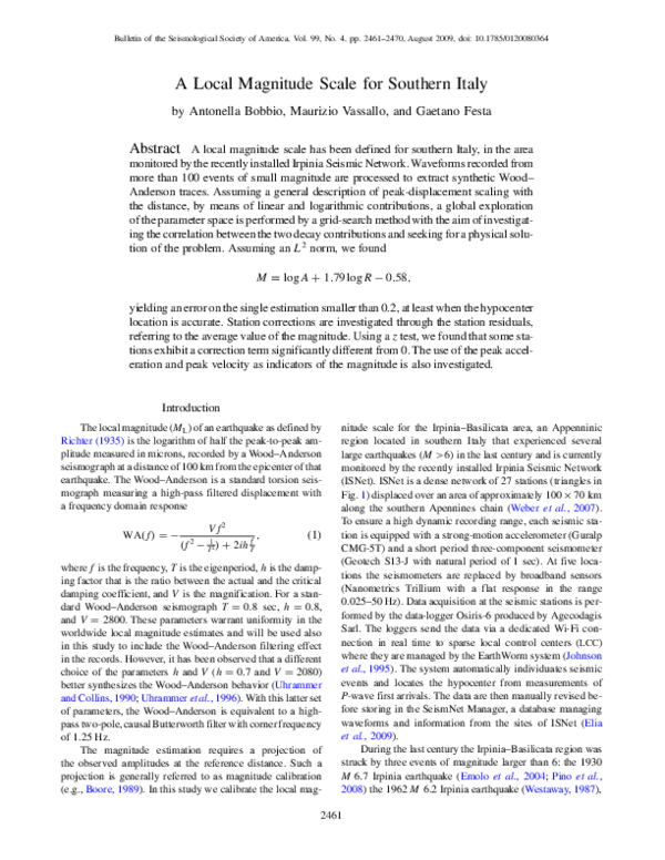 (PDF) A Local Magnitude Scale for Southern Italy