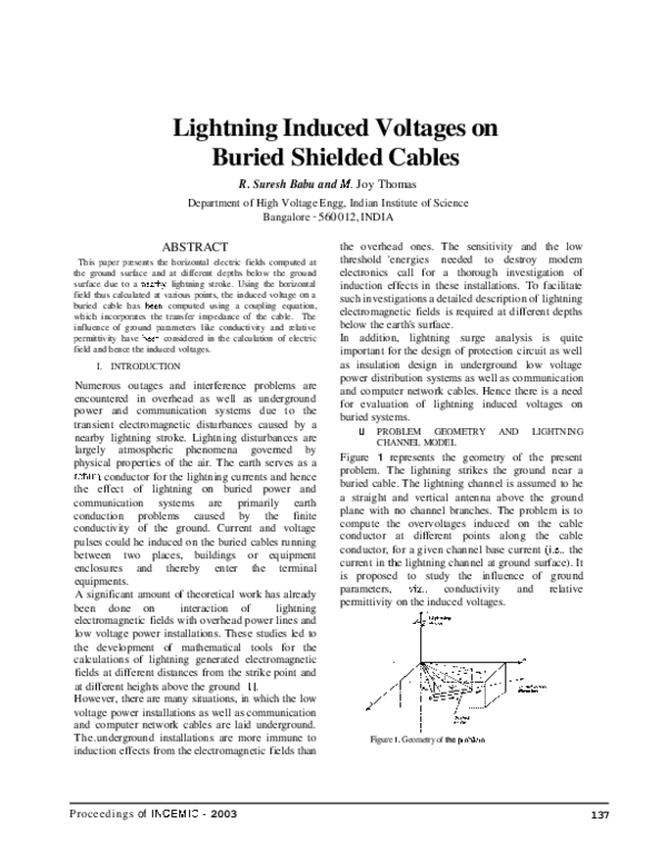 (PDF) Lightning induced voltages on buried shielded cables