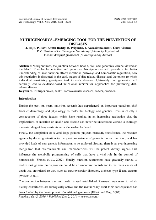 (PDF) Nutrigenomics – Emerging Tool for the Prevention of Diseases