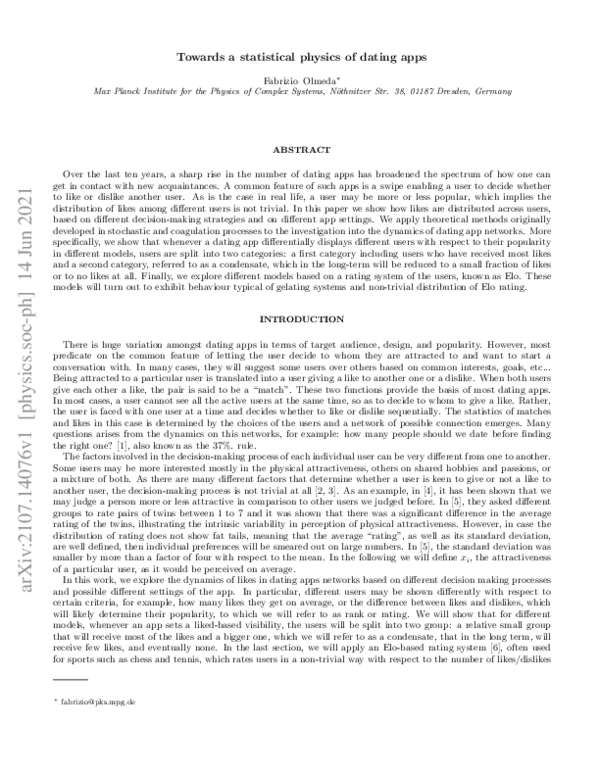 Pdf Towards A Statistical Physics Of Dating Apps 2480