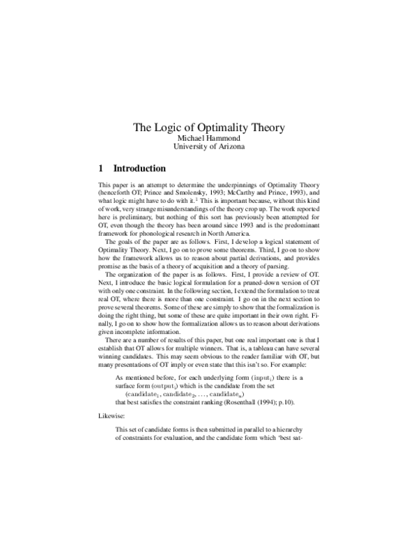 (PDF) The logic of Optimality Theory