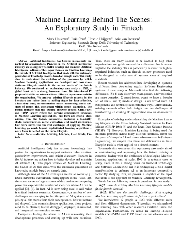 (PDF) Machine Learning Behind The Scenes: An Exploratory Study in Fintech