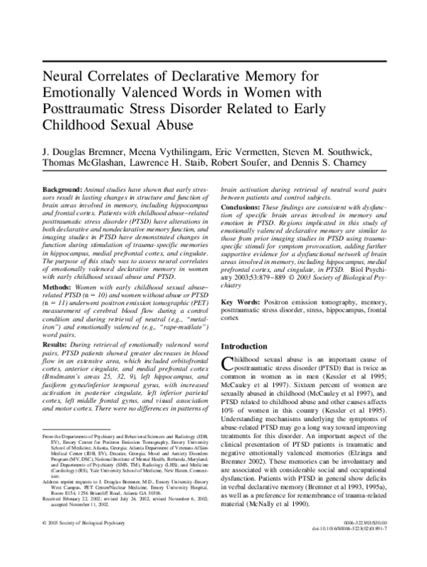 (PDF) Neural correlates of declarative memory for emotionally valenced ...