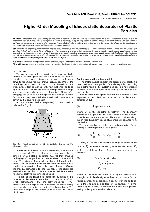 (PDF) Higher-Order Modeling of Electrostatic Separator of Plastic Particles