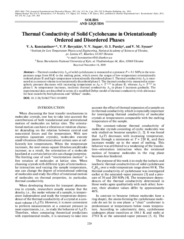 (PDF) Thermal conductivity of solid cyclohexane in orientationally ...