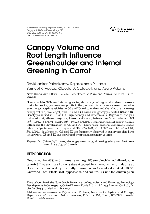 (PDF) Canopy Volume and Root Length Influence Greenshoulder and Internal Greening in Carrot