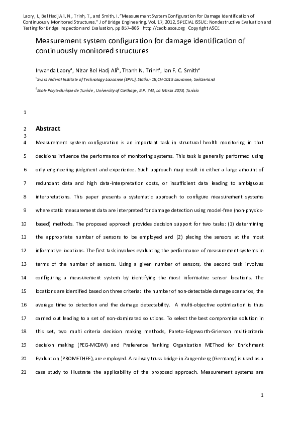 (PDF) Measurement System Configuration for Damage Identification of Continuously Monitored ...