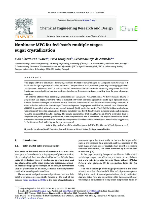 (PDF) Nonlinear MPC for fed-batch multiple stages sugar crystallization