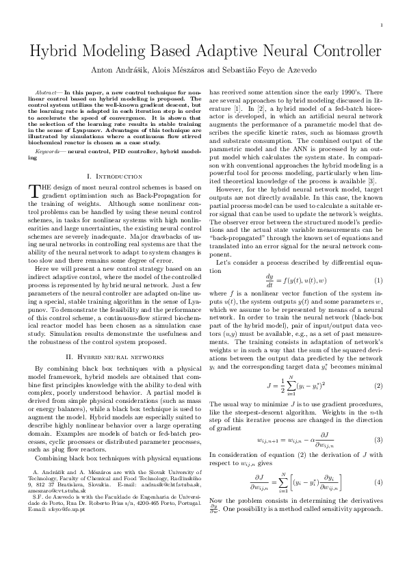 (PDF) Hybrid Modeling Based Adaptive Neural Controller