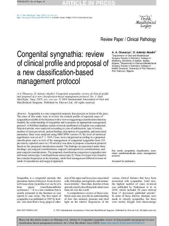 (PDF) Congenital syngnathia: review of clinical profile and proposal of ...