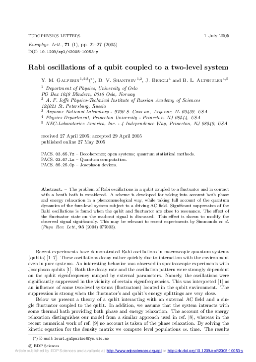 (PDF) Rabi oscillations of a qubit coupled to a two-level system