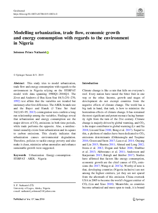 (PDF) Modelling urbanization, trade flow, economic growth and energy ...