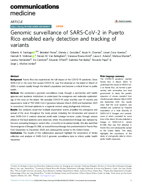 (PDF) Genomic surveillance of SARS-CoV-2 in Puerto Rico enabled early ...