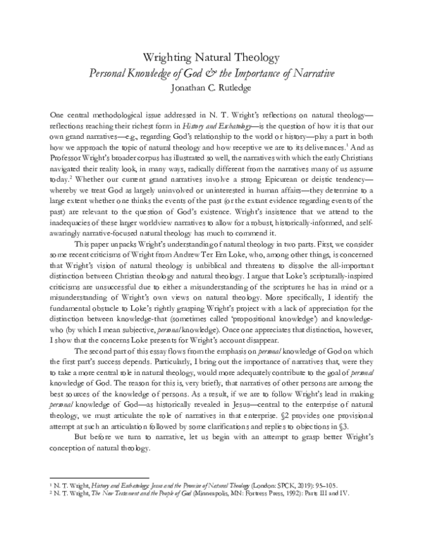 (PDF) Wrighting Natural Theology: Personal Knowledge of God & the ...