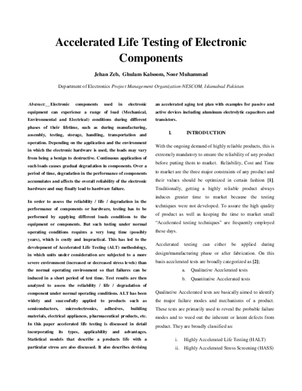 (PDF) Accelerated Life Testing of Electronic Components