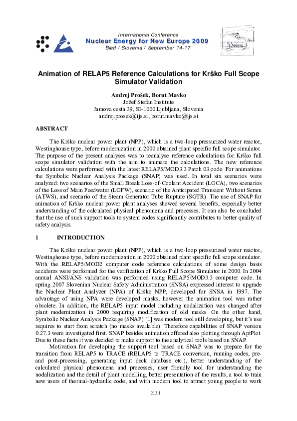 (PDF) Animation of RELAP5 Reference Calculations for Krško Full Scope ...