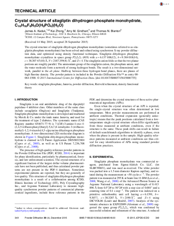 (PDF) Crystal structure of sitagliptin dihydrogen phosphate monohydrate ...