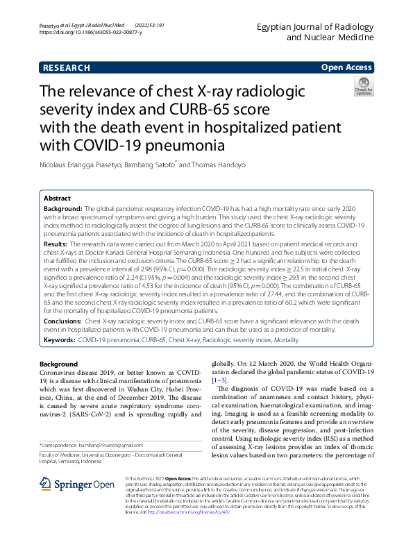 (PDF) The relevance of chest X-ray radiologic severity index and CURB ...