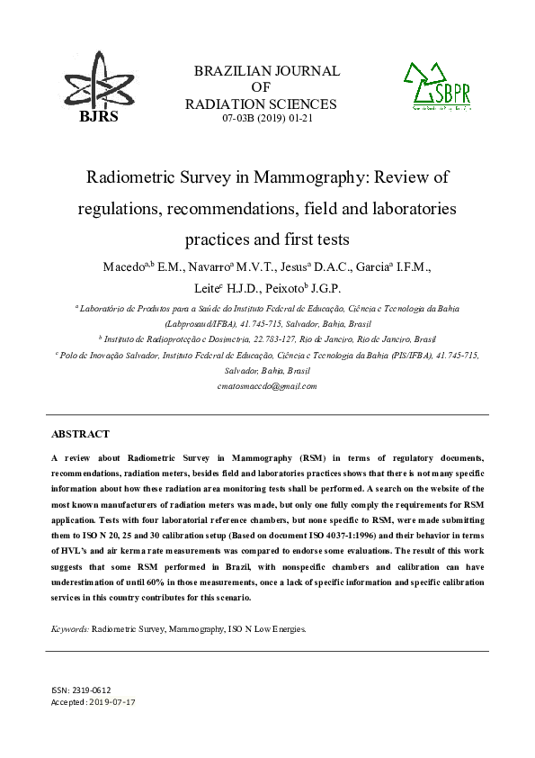 (PDF) Radiometric Survey in Mammography: Review of regulations ...