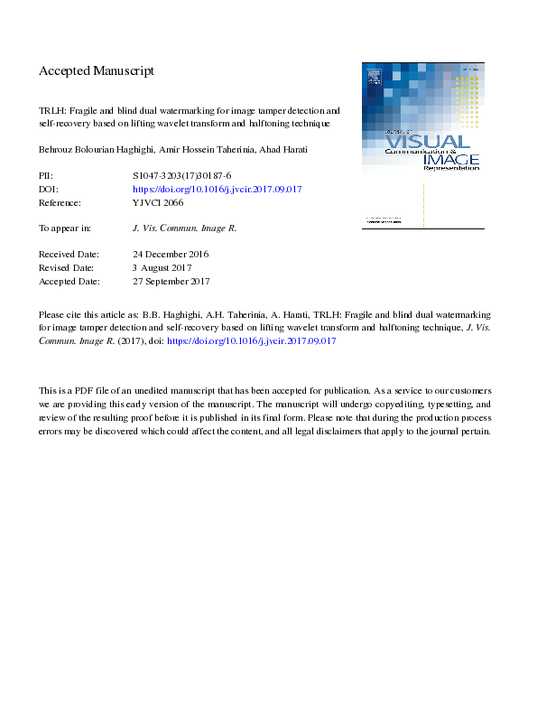 (PDF) TRLH: Fragile and blind dual watermarking for image tamper ...