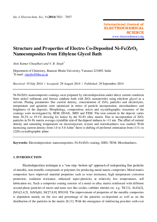 (PDF) Structure and Properties of Electro Co-Deposited Ni-Fe/ZrO2 ...