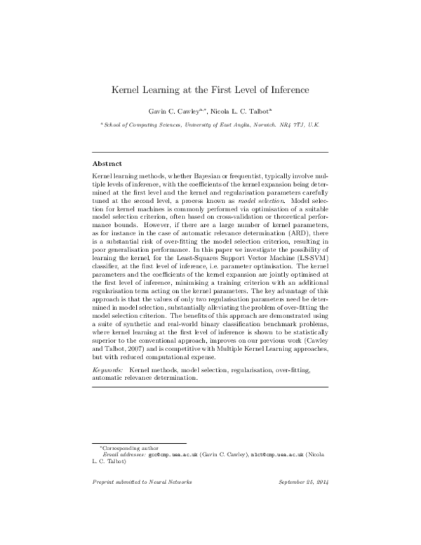(PDF) Kernel learning at the first level of inference