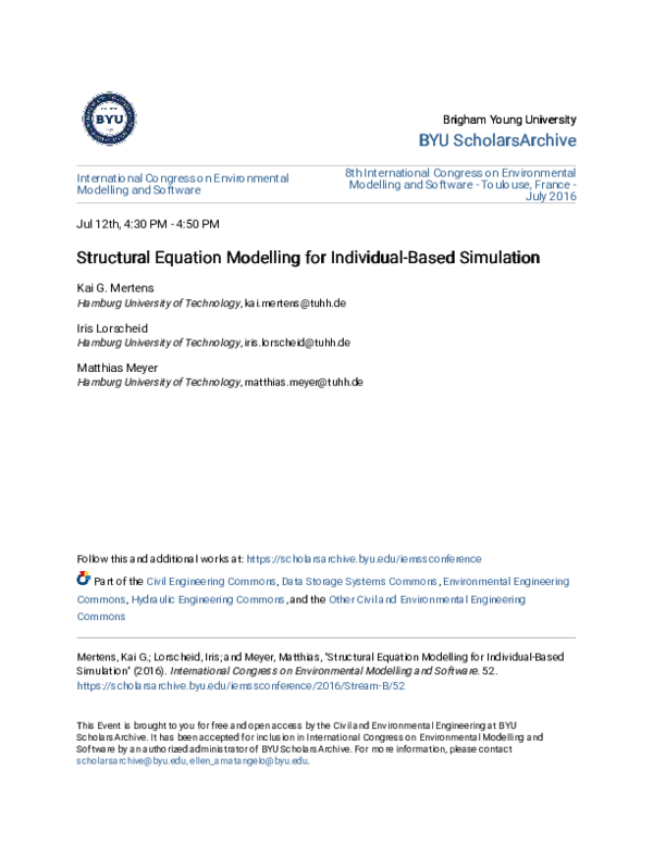 (PDF) Structural Equation Modelling for Individual-Based Simulation