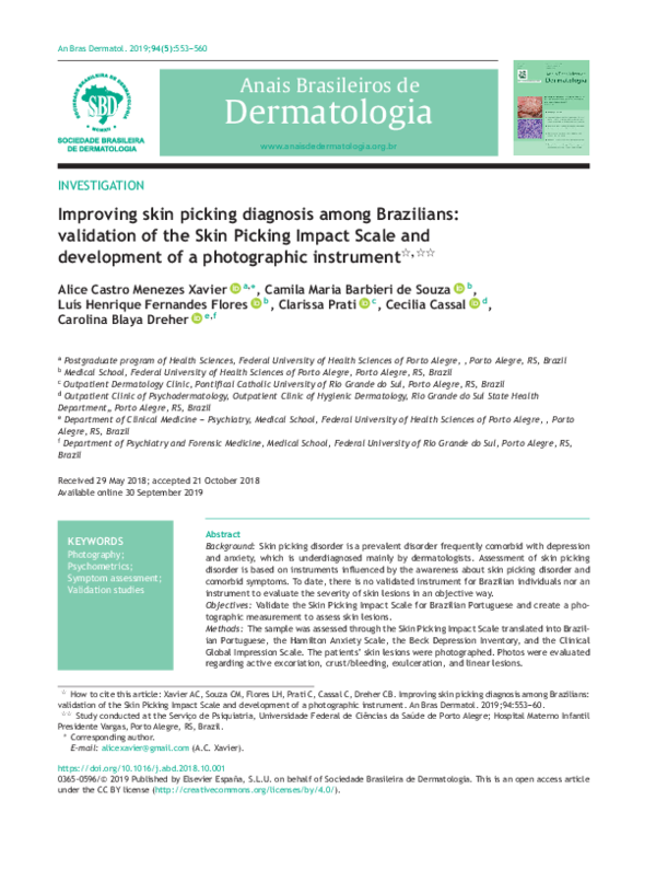 (PDF) Improving skin picking diagnosis among Brazilians: validation of ...