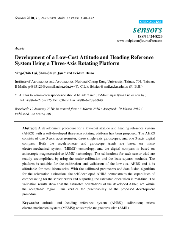 (PDF) Development of a Low-Cost Attitude and Heading Reference System Using a Three-Axis ...