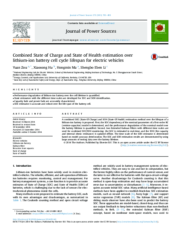 Pdf Combined State Of Charge And State Of Health Estimation Over