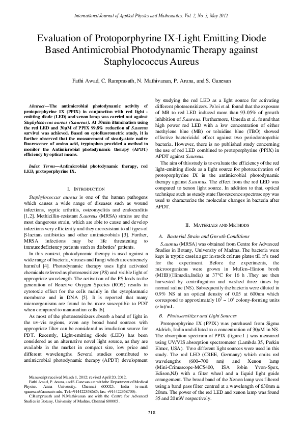 (PDF) Evaluation of Protoporphyrine IX-Light Emitting DiodeBased ...