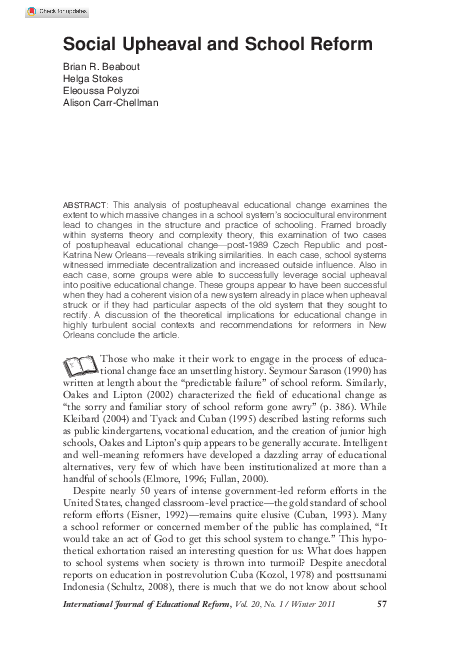 (PDF) Social Upheaval and School Reform