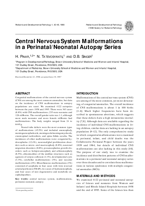 (PDF) Central Nervous System Malformations in a Perinatal/Neonatal ...