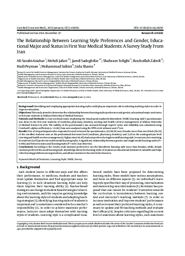 (PDF) The Relationship Between Learning Style Preference and ...