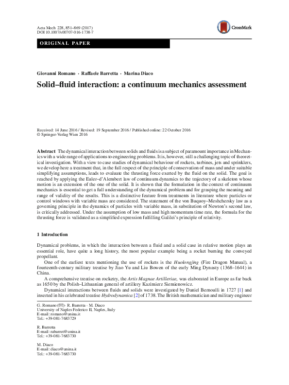 (PDF) Solid–fluid interaction: a continuum mechanics assessment