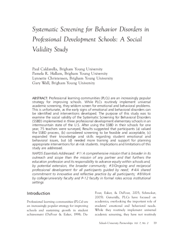 (PDF) Systematic Screening for Behavior Disorders in Professional ...