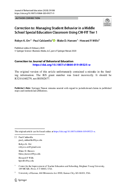 (PDF) Correction to: Managing Student Behavior in a Middle School ...