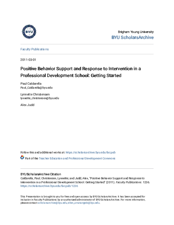 (PDF) Positive Behavior Support and Response to Intervention in a ...
